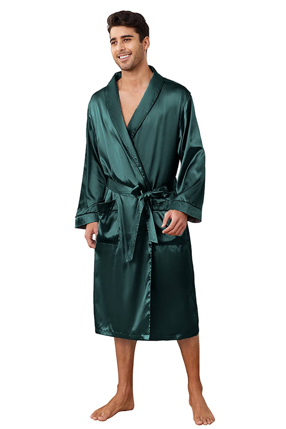 Vulcanodon Men’s Satin Robe Lightweight,Men's Luxurious Silk Kimono ...