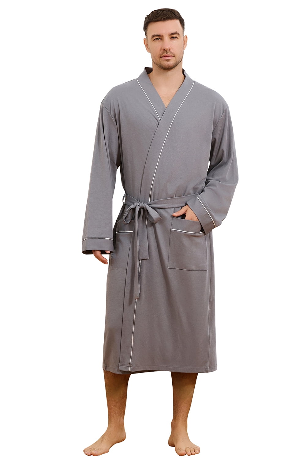 Vulcanodon Mens 100% Cotton Robe，Soft Lightweight Long Spa Bathrobe for ...