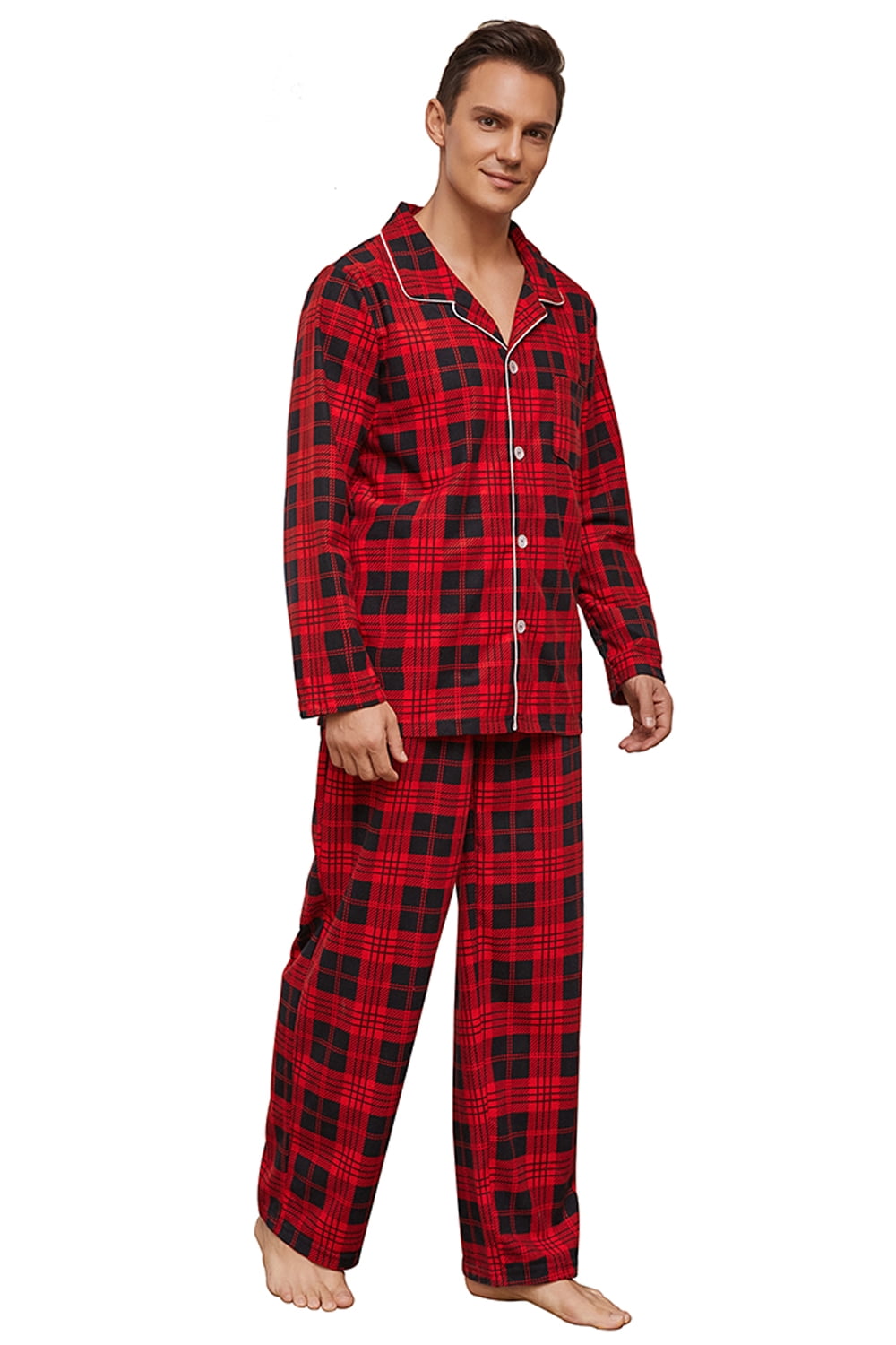 Vulcanodon Men's Flannel Plaid Pajama Set, Winter Warm Lightweight PJs ...