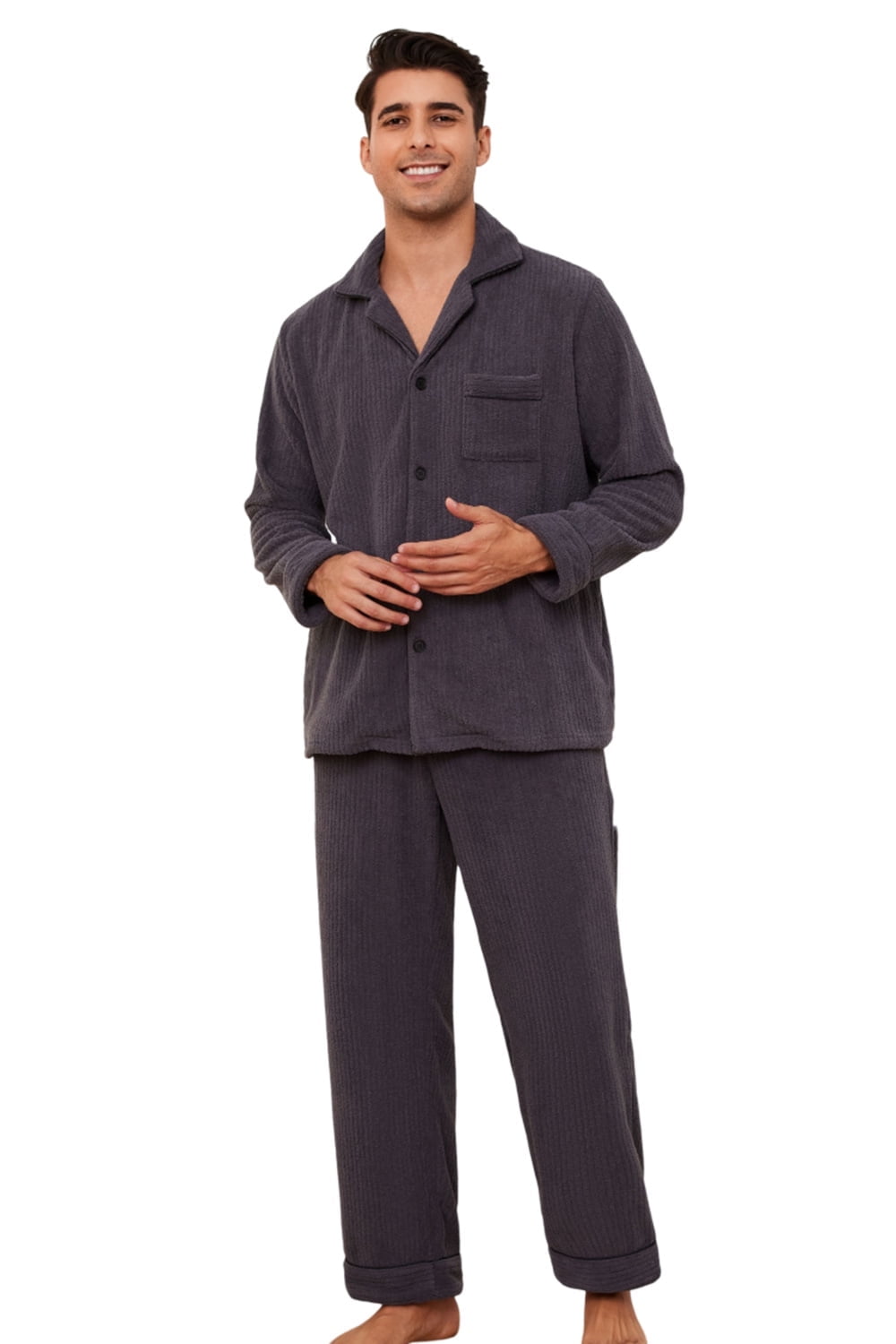 Vulcanodon Mens Fleece Pajama Set, Soft Warm Long Sleeve Sleepwear with ...