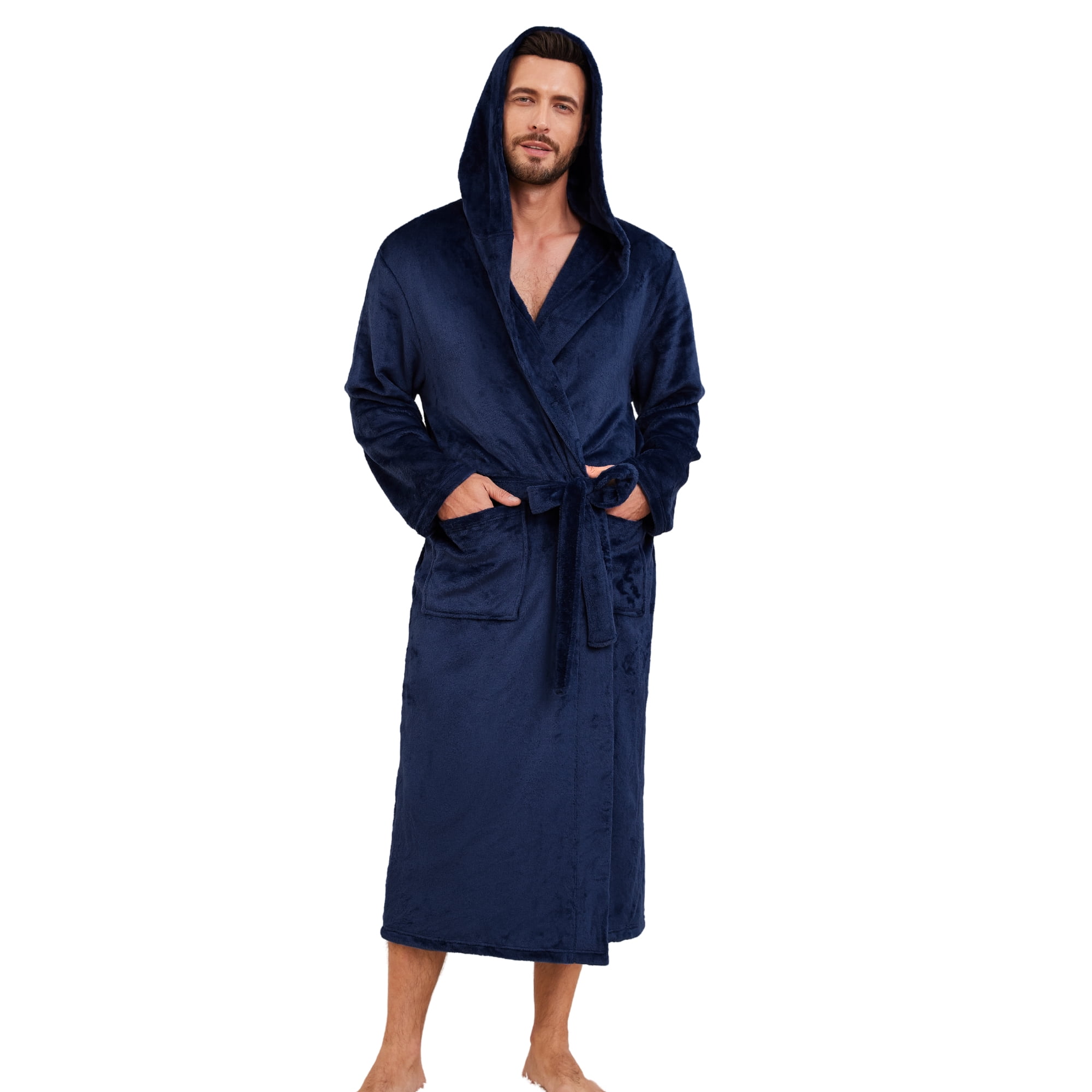 Vulcanodon Mens Hooded Fleece Robe，Plush Lightweight Soft Spa Bathrobe ...