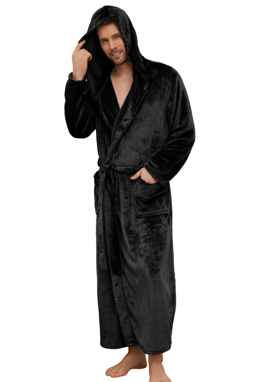Vulcanodon Mens Hooded Robe, Full Length Plush Robe for Men Fleece ...