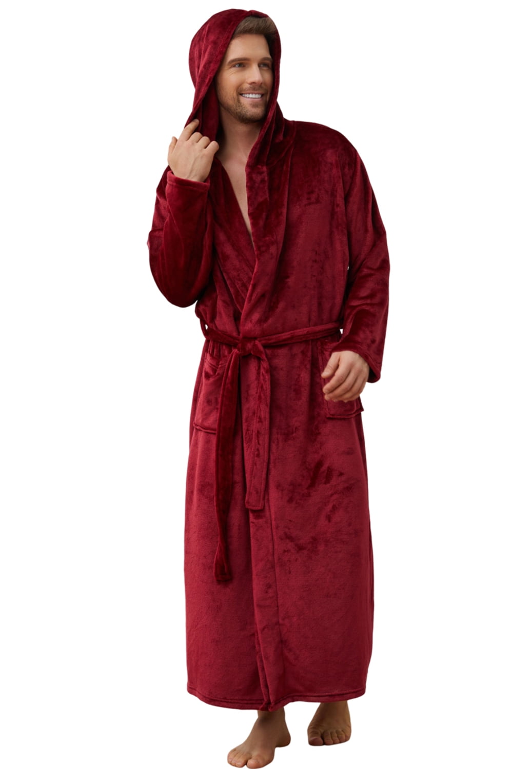 Vulcanodon Mens Hooded Robe, Full Length Plush Robe for Men Fleece ...