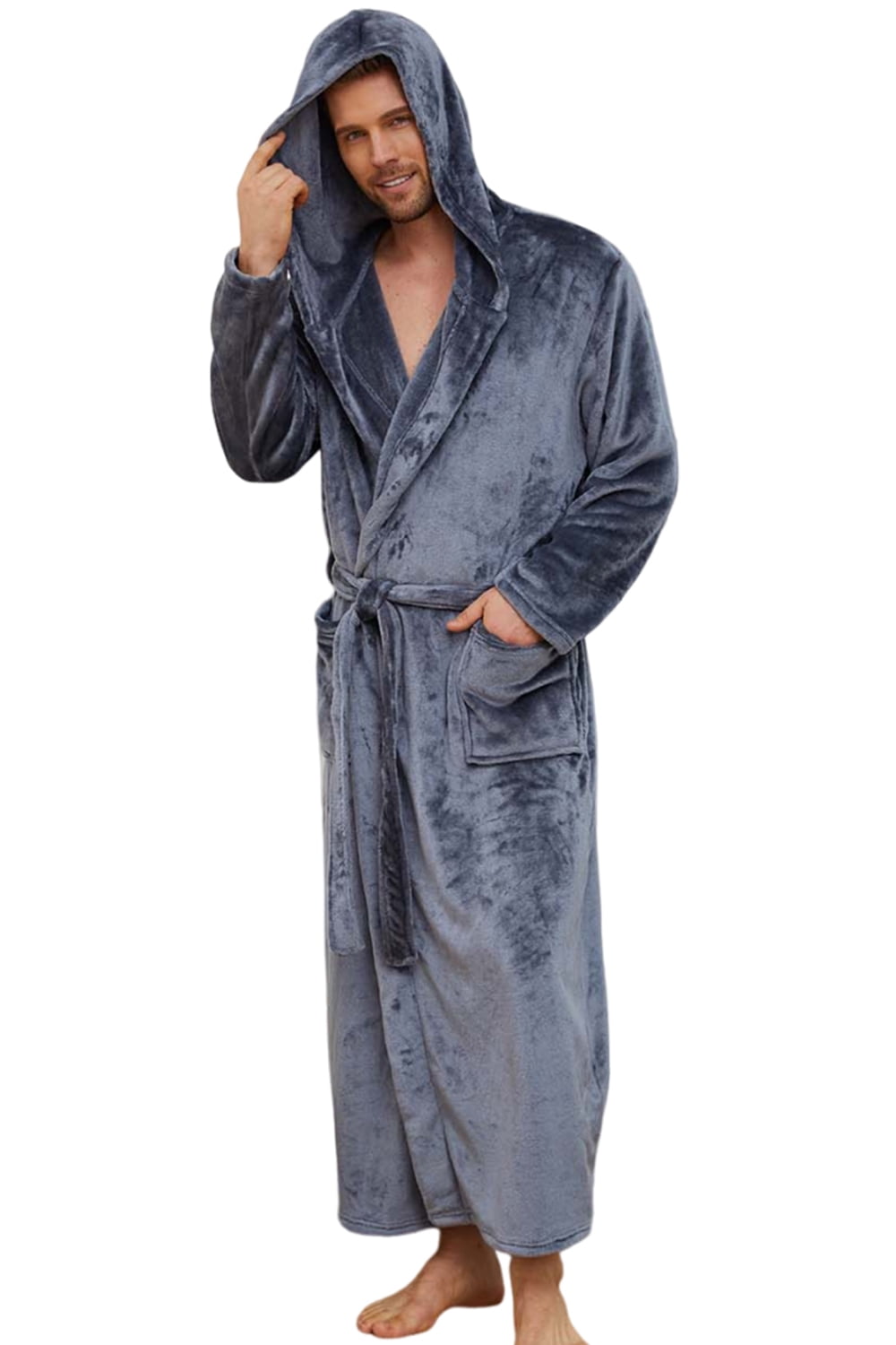 Vulcanodon Mens Hooded Robe, Full Length Plush Robe for Men Fleece ...