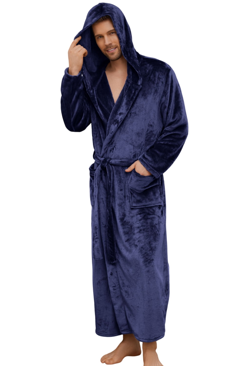 Vulcanodon Mens Hooded Robe, Full Length Plush Robe for Men Fleece ...