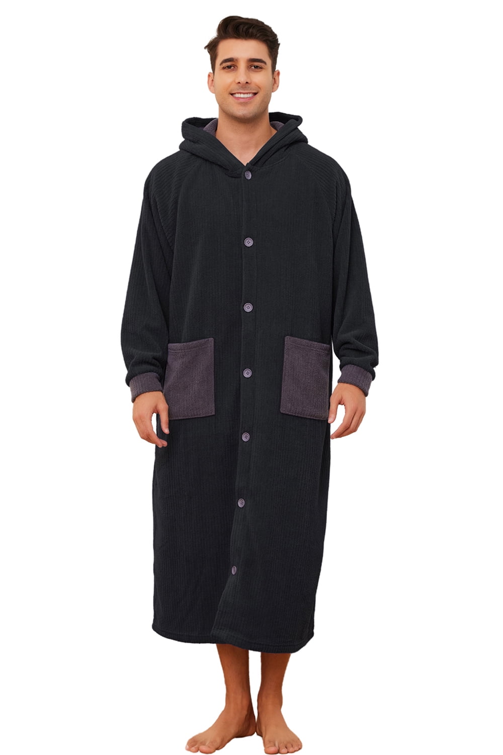 Vulcanodon Mens Hooded Robe, Plush Fleece Bathrobes for Men Long Cozy ...
