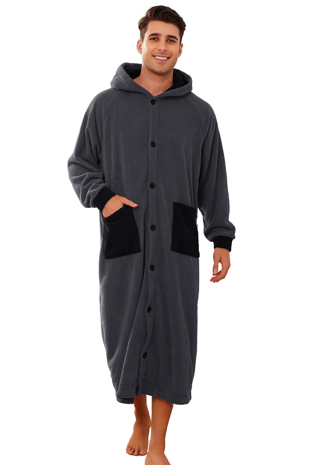 Vulcanodon Mens Hooded Robe, Plush Fleece Bathrobes for Men Long Cozy ...