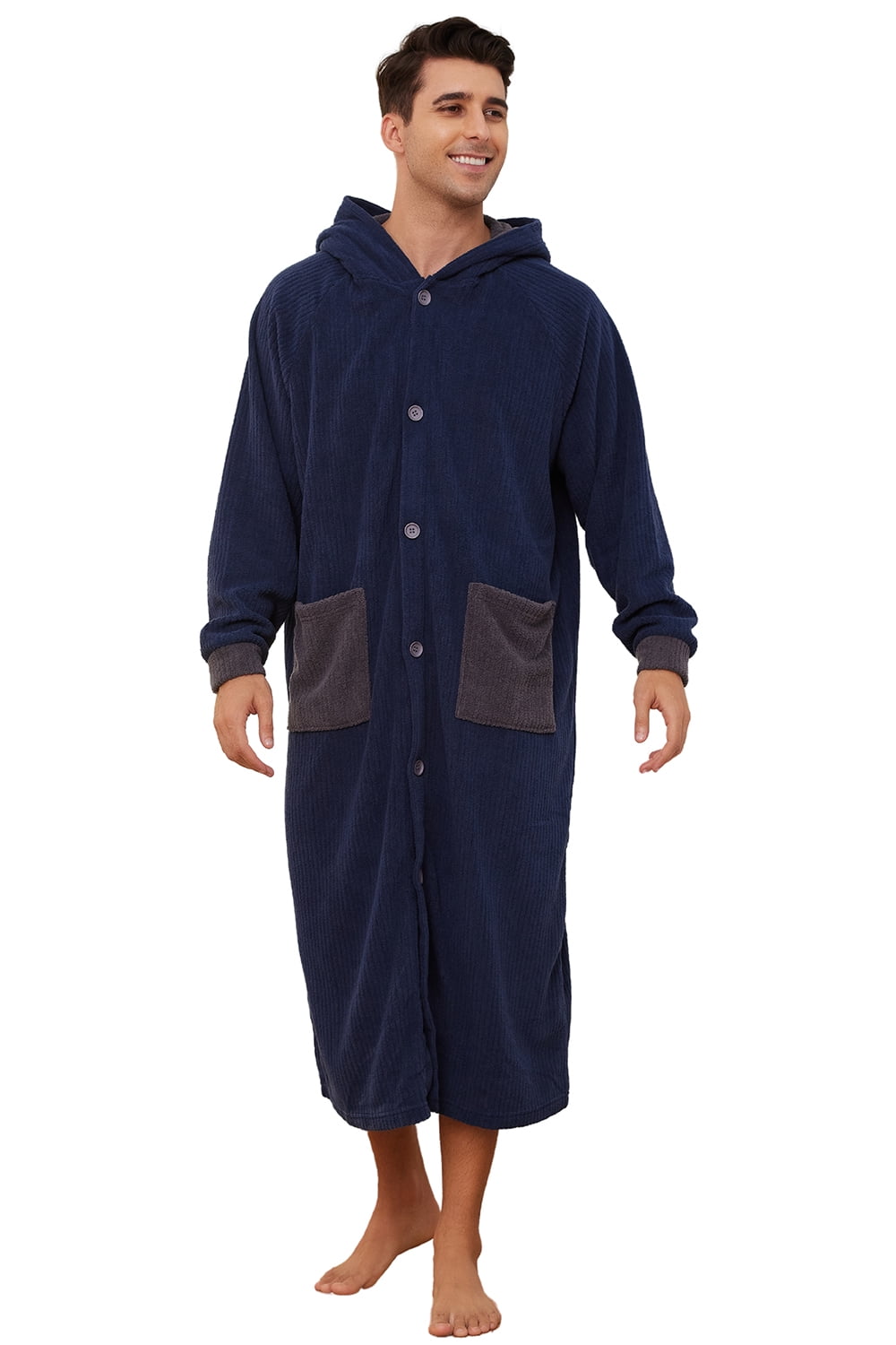 Vulcanodon Mens Hooded Robe, Plush Fleece Bathrobes for Men Long Cozy ...