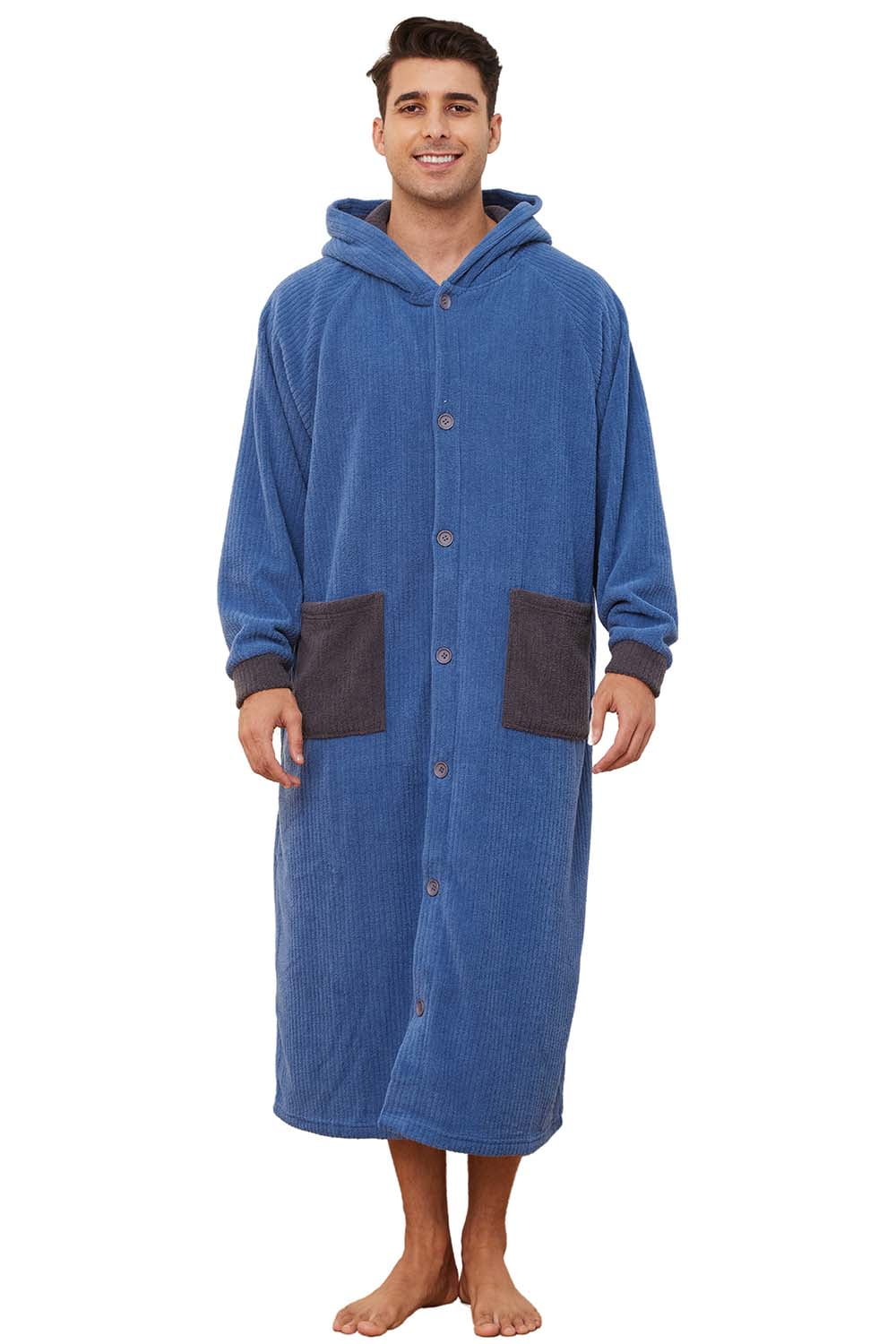 Vulcanodon Mens Hooded Robe, Plush Fleece Bathrobes for Men Long Cozy ...