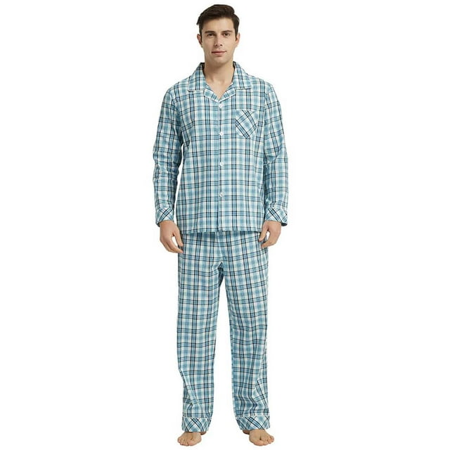 Vulcanodon Mens Pajama Set 100% Cotton, Long Sleeve Button Down PJ Set ...