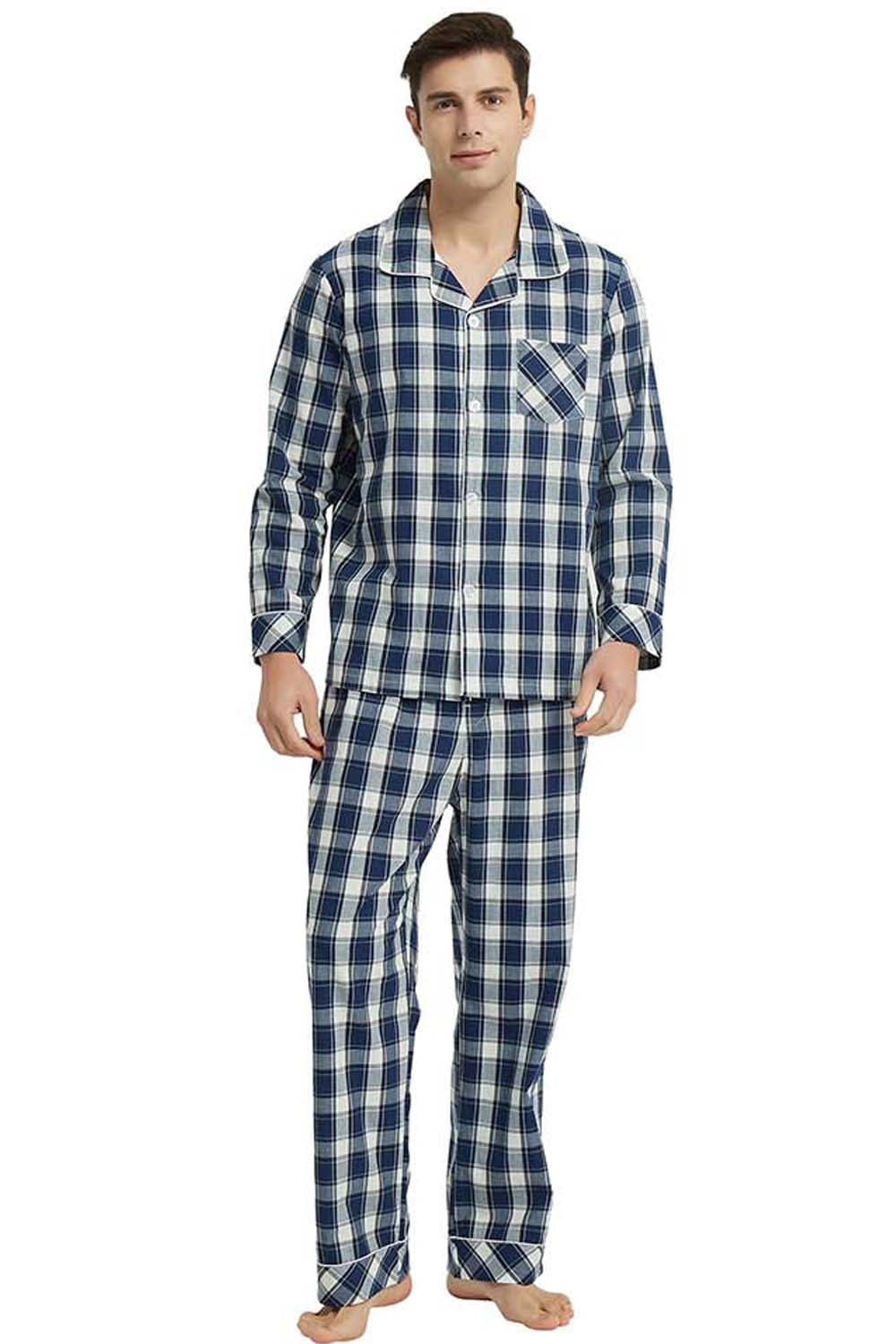 Vulcanodon Mens Pajama Set 100% Cotton, Long Sleeve Button Down PJ Set ...