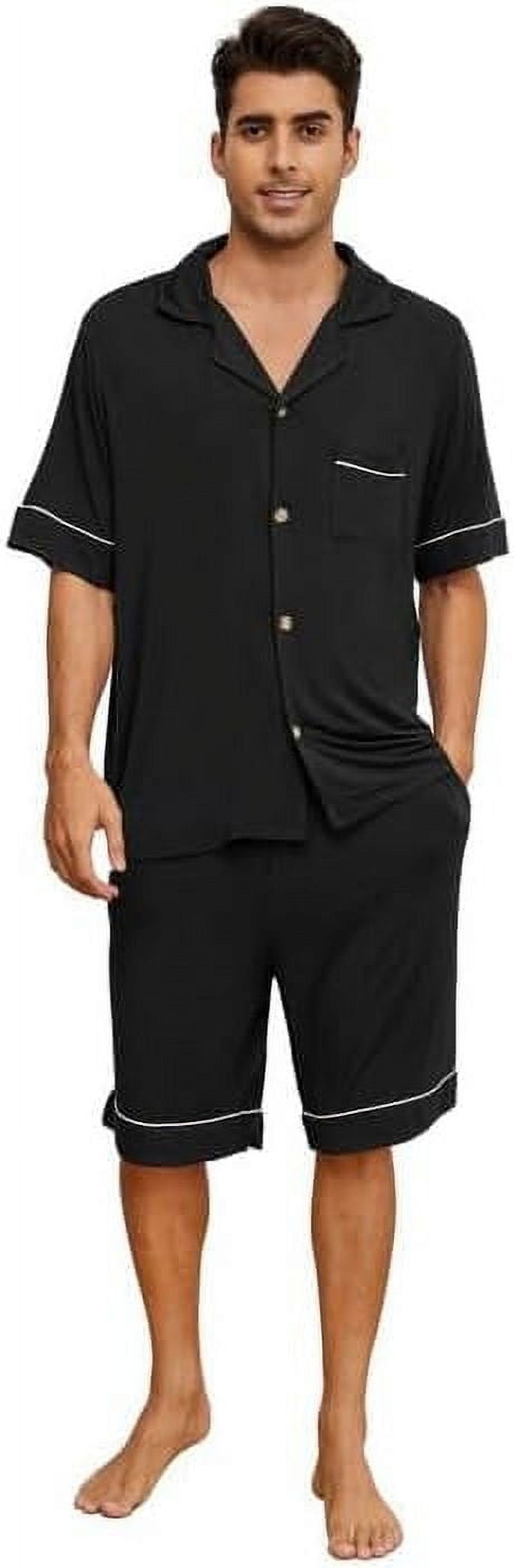 Vulcanodon Mens Pajama Set, Bamboo Viscose Button-up PJS for Men?Black ...