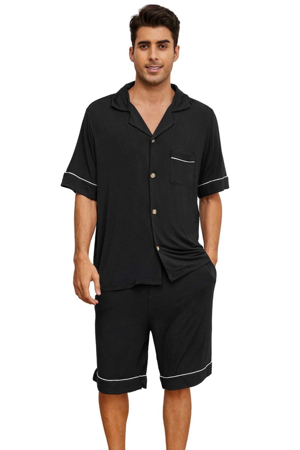Vulcanodon Mens Pajama Set, Bamboo Viscose Button-up PJS for Men?Black ...