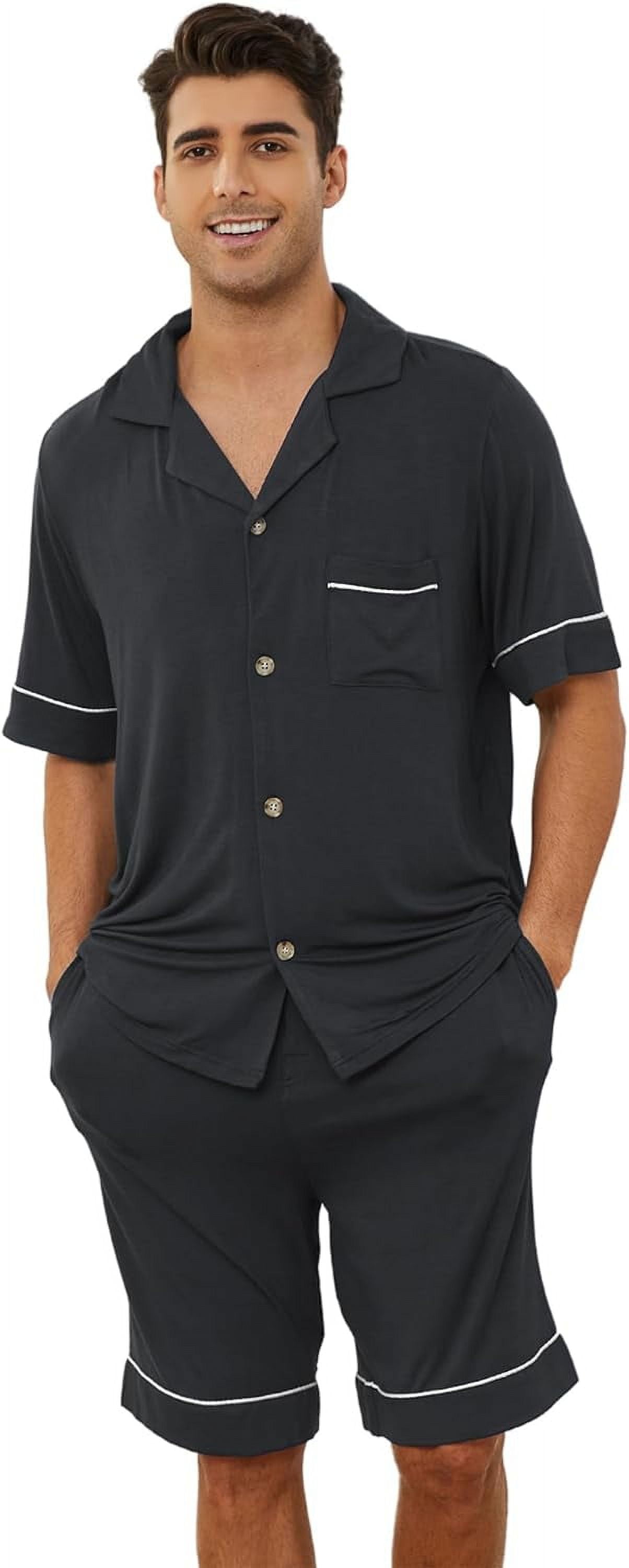 Vulcanodon Mens Pajama Set, Bamboo Viscose Button-up PJS for Men?Dark ...