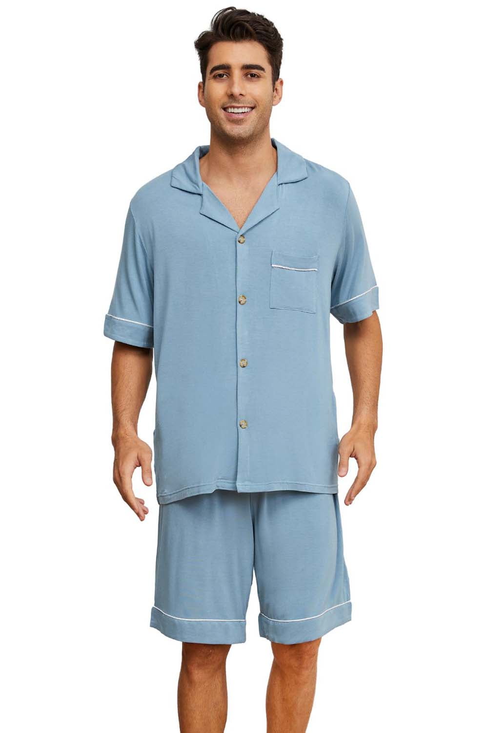 Vulcanodon Mens Pajama Set, Bamboo Viscose Button-up PJS for Men?Grey ...