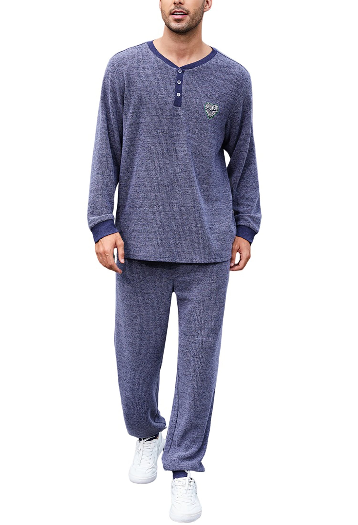 Vulcanodon Mens Pajama Set, Long Sleeve Henley Collar Loungewear for ...