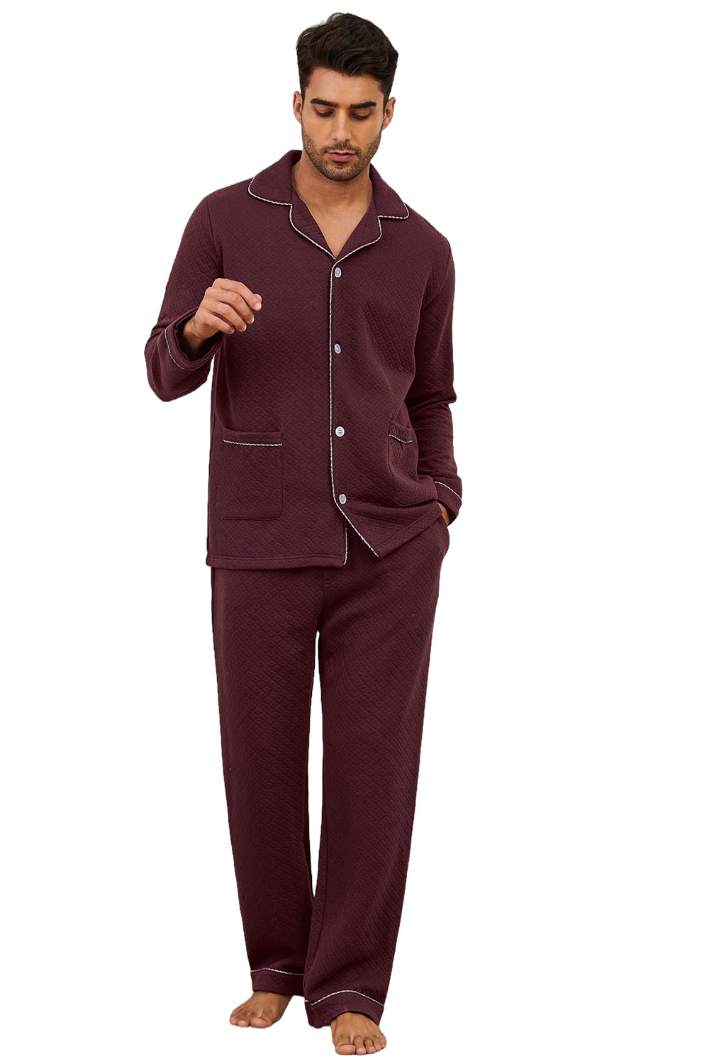 Vulcanodon Mens Pajama Set Soft Warm Long Sleeve Quilted Fabric Cotton ...