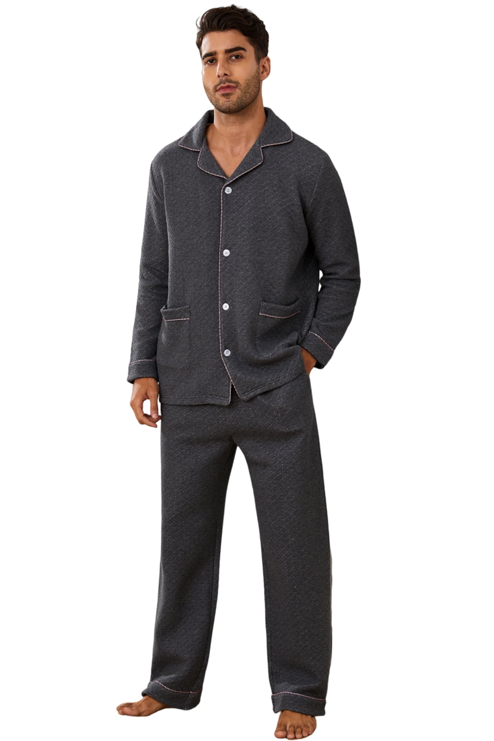 Vulcanodon Mens Pajama Set Soft Warm Long Sleeve Quilted Fabric Cotton ...