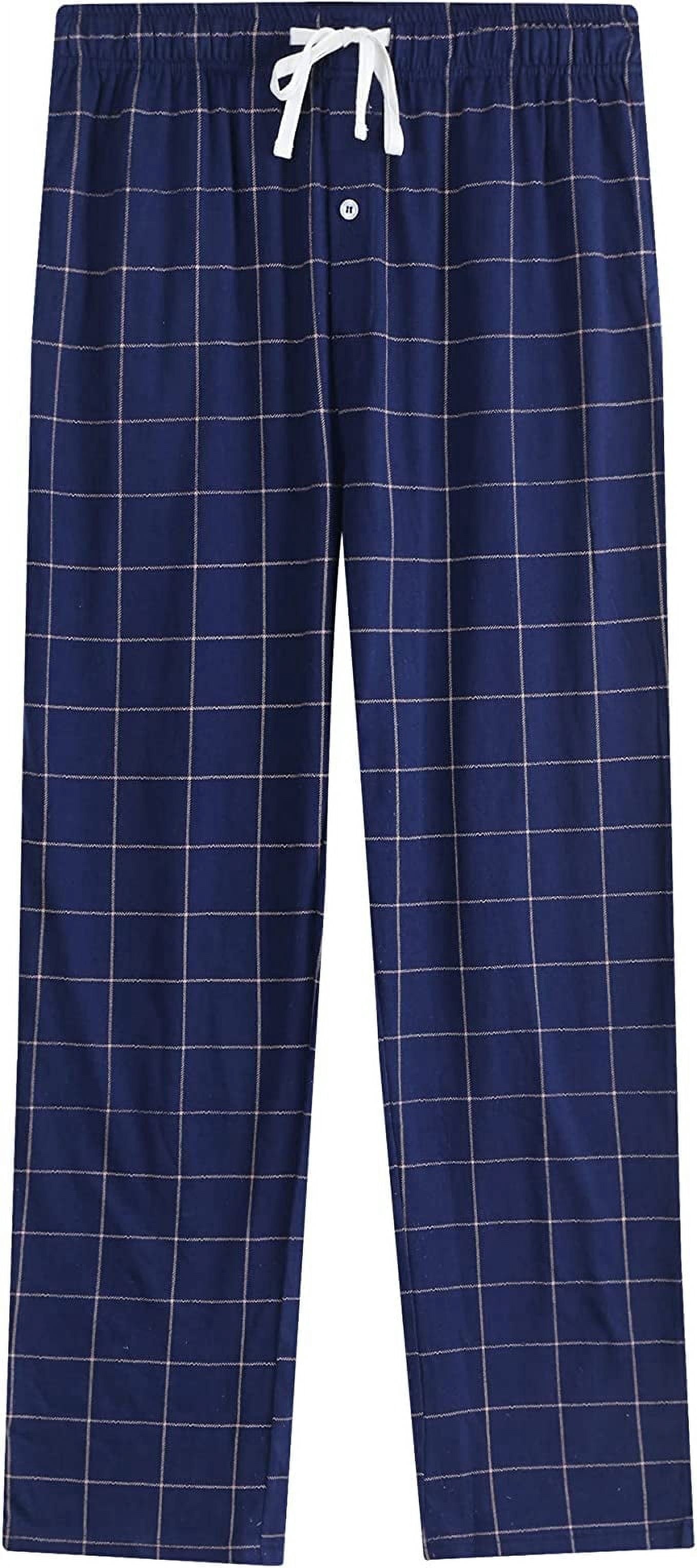 Vulcanodon Mens Sleep Pants, Navy-plaid 01, Cotton Lounge with Pockets ...