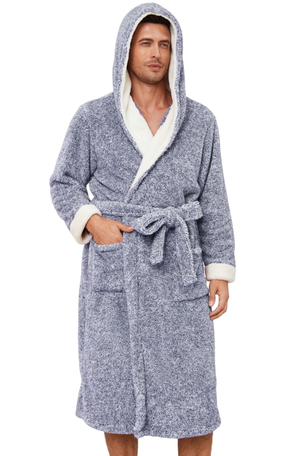 Vulcanodon Mens Plush Hooded Robe, Soft Fluffy Mens Fleece Robe Long ...