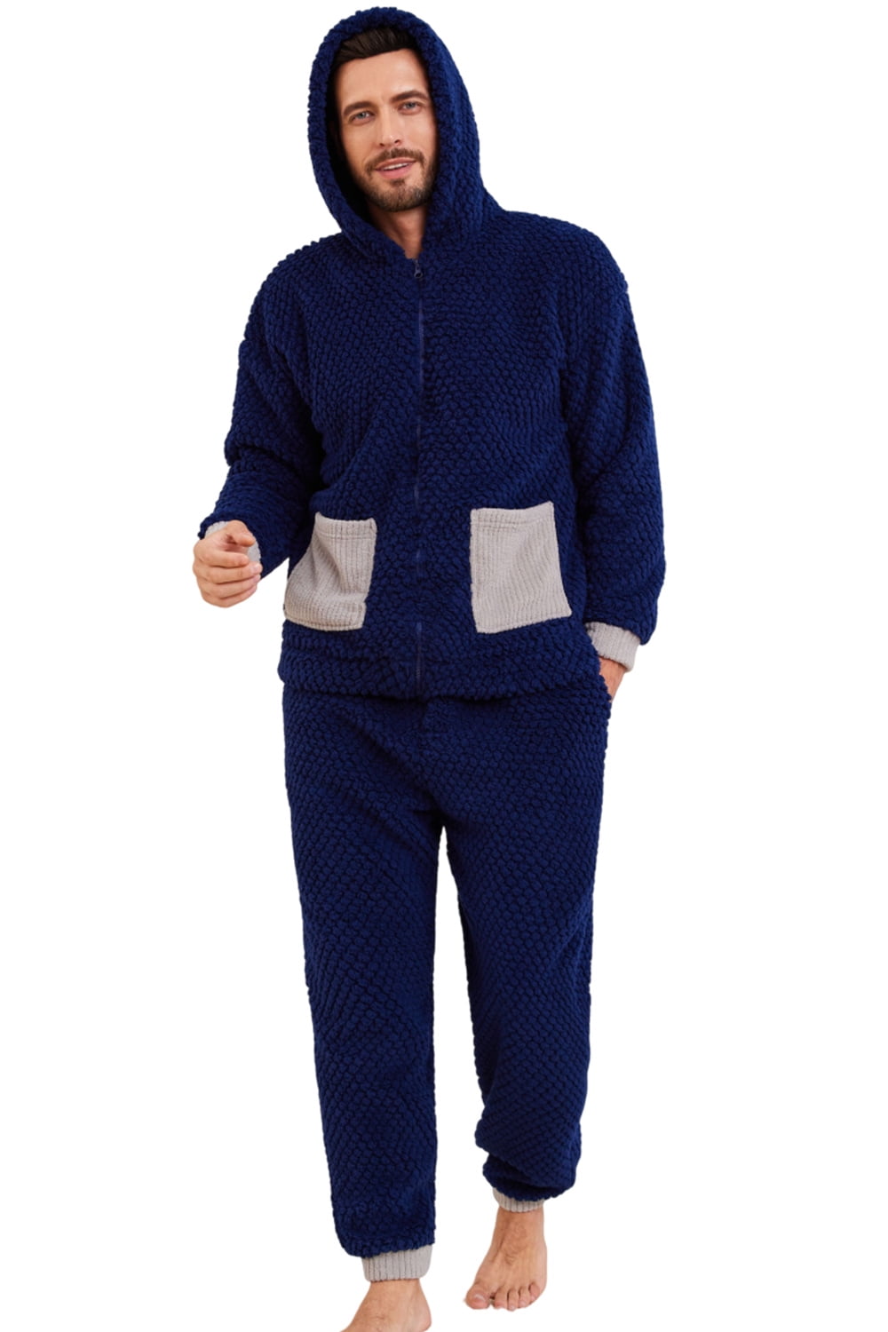 Vulcanodon Mens Plush Hooded Zipper Pajama Set, Soft Warm Long Sleeve ...