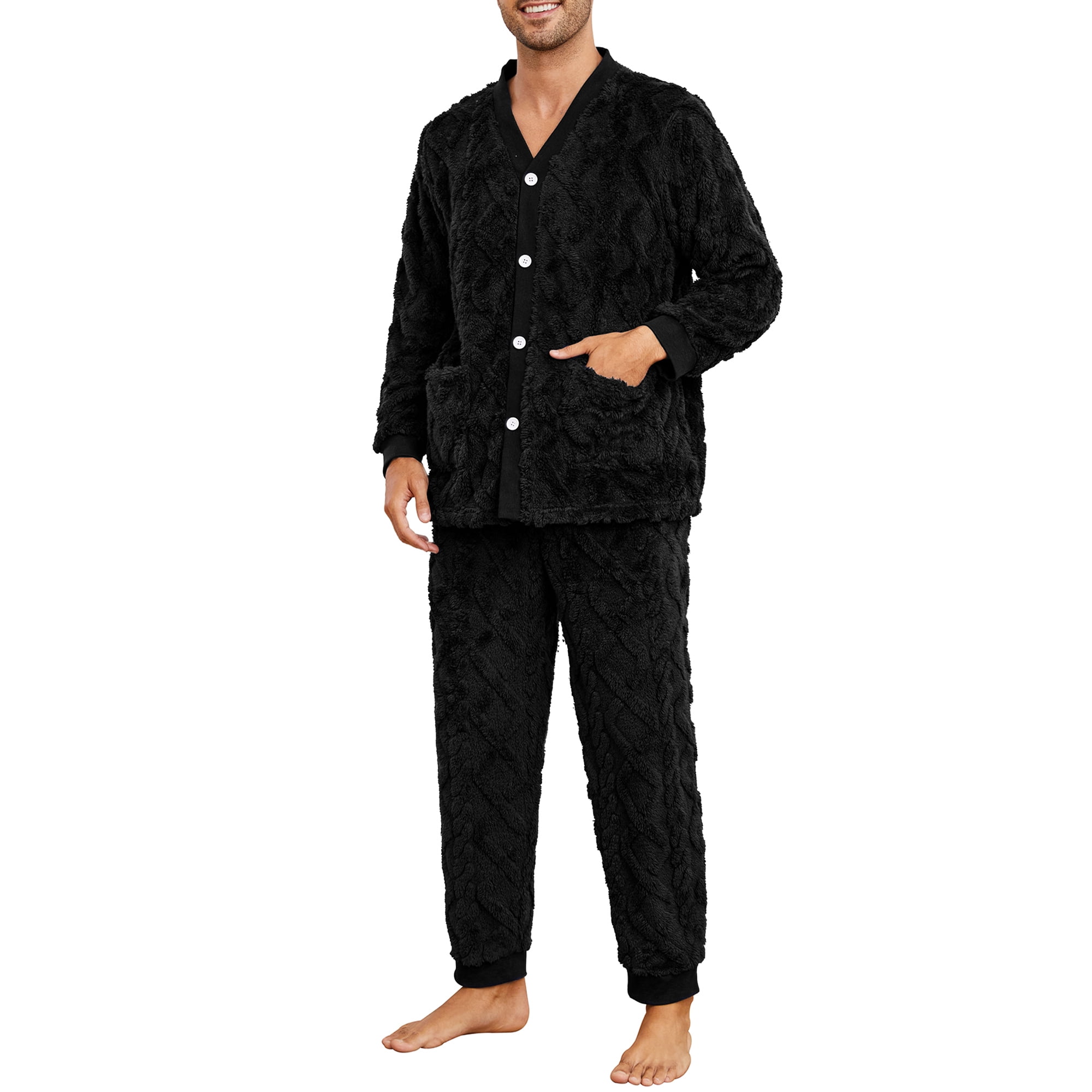 Vulcanodon Mens Plush Warm Pajama Sets Soft Fluffy Long Fuzzy Sleepwear ...