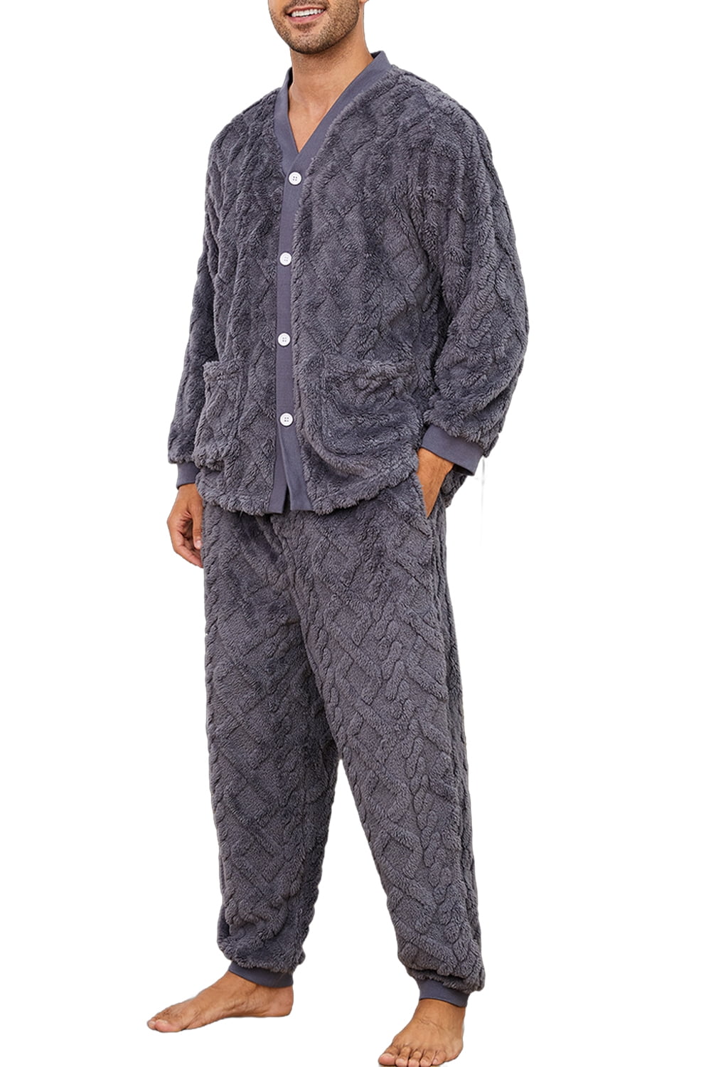 Vulcanodon Mens Plush Warm Pajama Sets Soft Fluffy Long Fuzzy Sleepwear ...