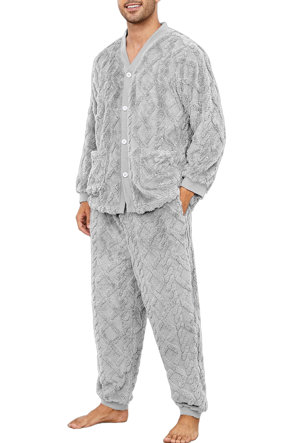 Vulcanodon Mens Plush Warm Pajama Sets Soft Fluffy Long Fuzzy Sleepwear ...