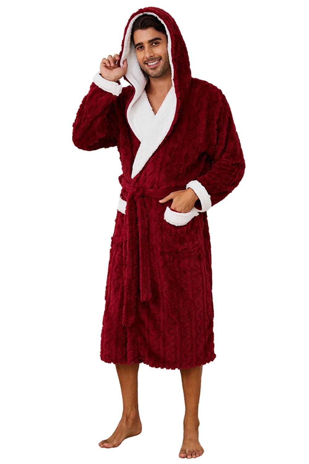 Vulcanodon Mens Robe with Hood,Full Length Plush Robe for Men Contrast ...