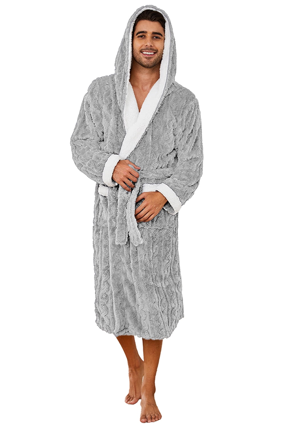 Vulcanodon Mens Robe with Hood,Full Length Plush Robe for Men Contrast ...