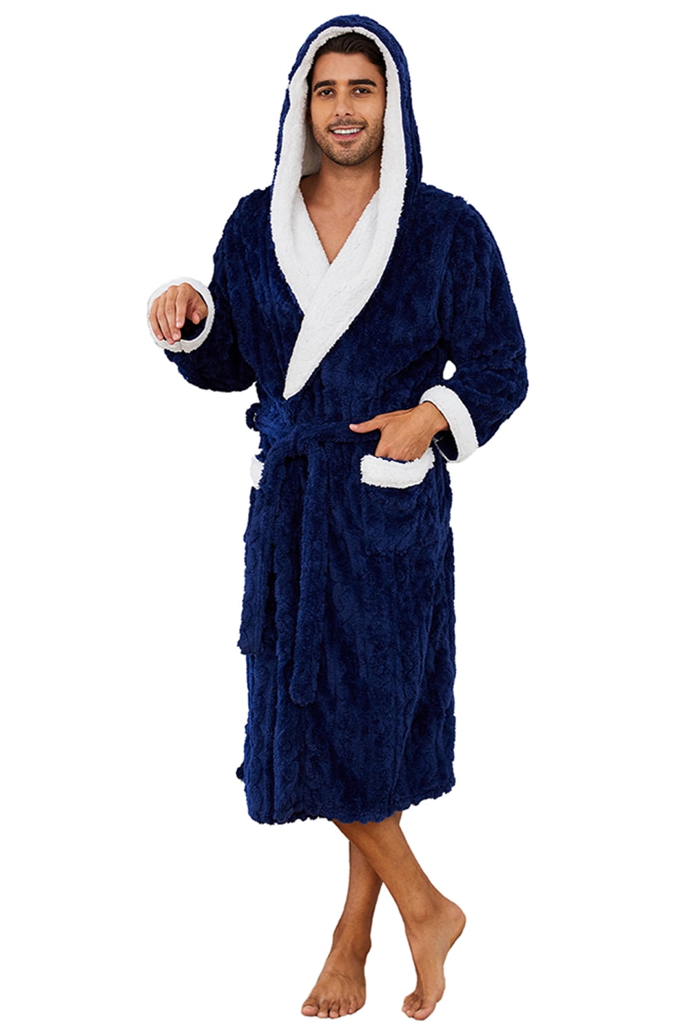 Vulcanodon Mens Robe with Hood,Full Length Plush Robe for Men Contrast ...