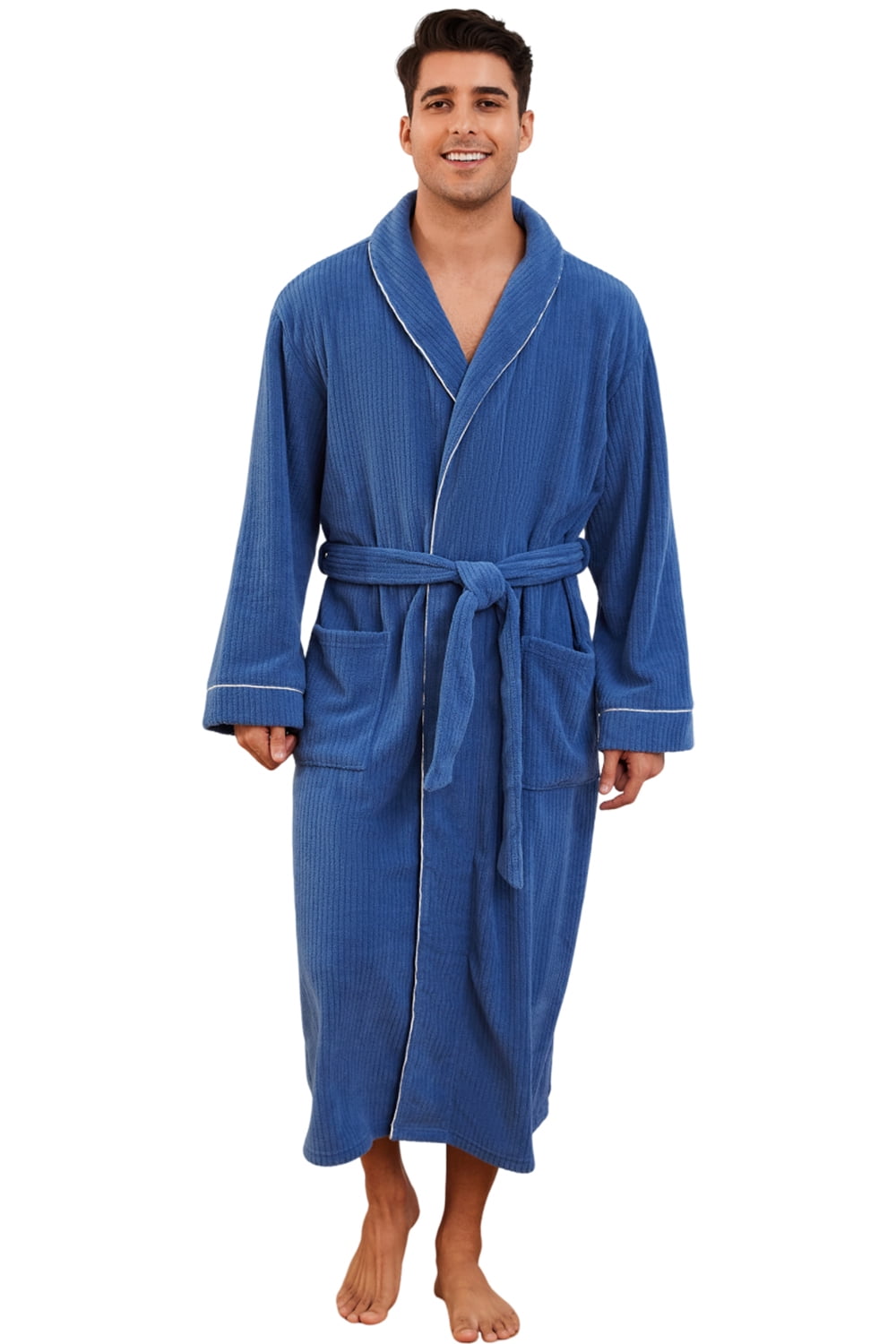 Vulcanodon Mens Shawl Collar Fleece Bathrobe, Soft Warm Long Sleeve ...