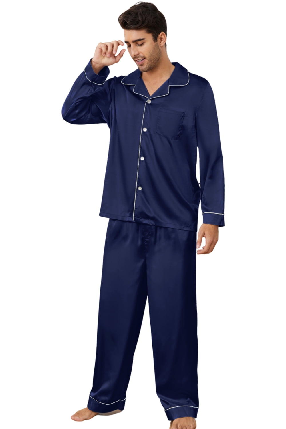 Vulcanodon Mens Silk Pajamas Set, Long Sleeve Satin Pajamas for Men ...