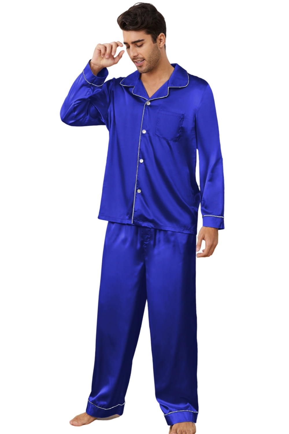 Vulcanodon Mens Silk Pajamas Set, Long Sleeve Satin Pajamas for Men ...