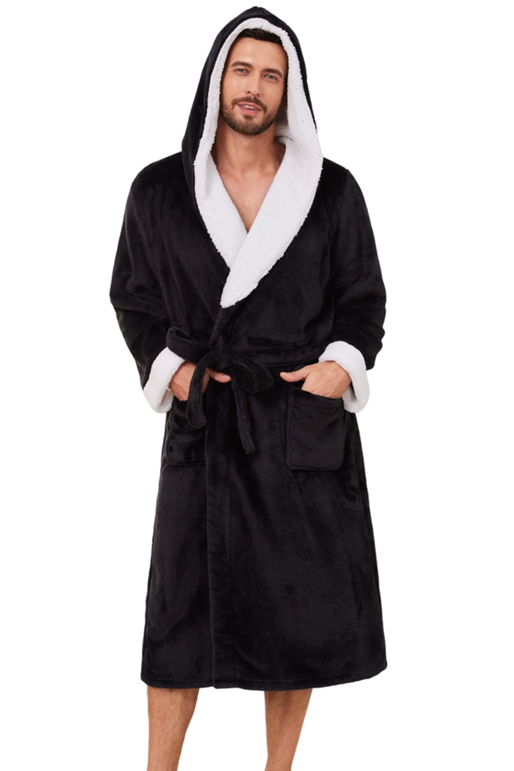 Vulcanodon Mens Ultra Soft Plush Bathrobe with Hood, Warm Fleece Robe ...