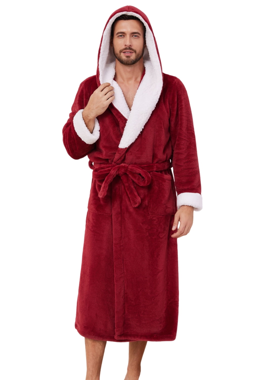 Vulcanodon Mens Ultra Soft Plush Bathrobe with Hood, Warm Fleece Robe ...