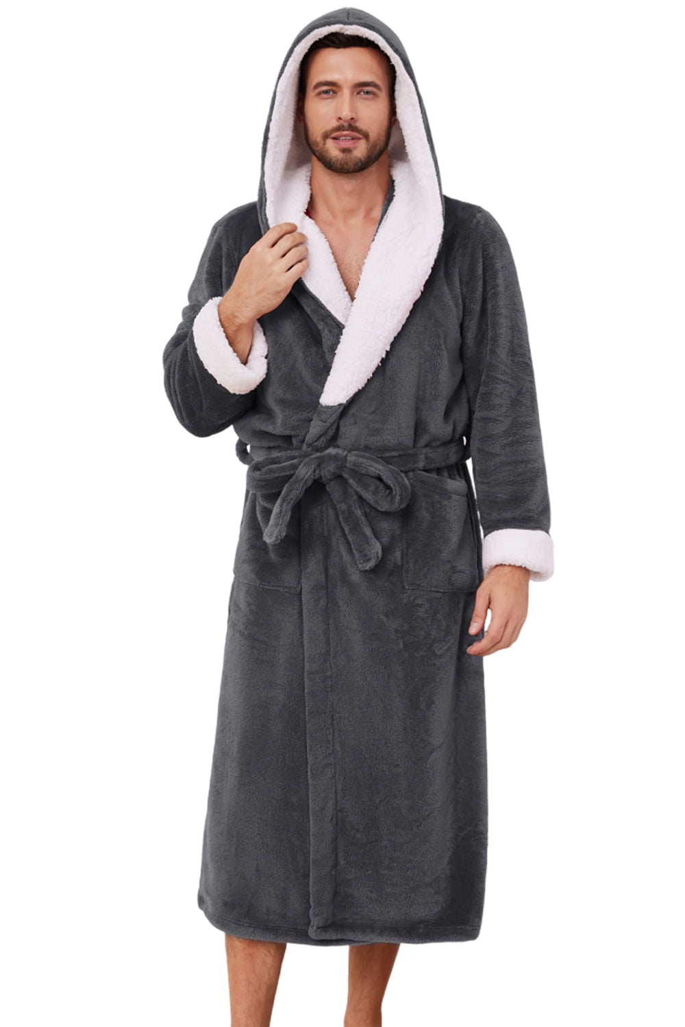 Vulcanodon Mens Ultra Soft Plush Bathrobe with Hood, Warm Fleece Robe ...