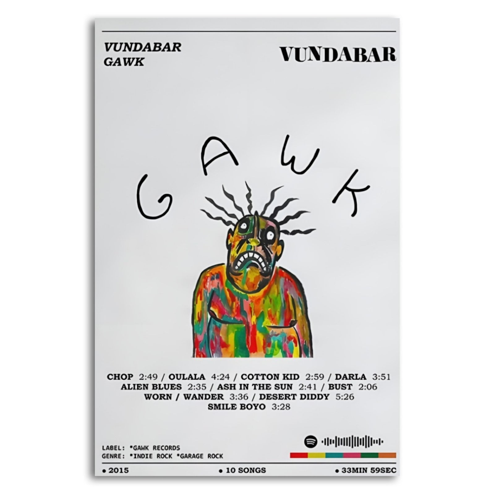 Vundabar - Gawk Music Cover Frameless Poster Wall Art Print Posters Gift 8x12 Inch（20x30 cm ...