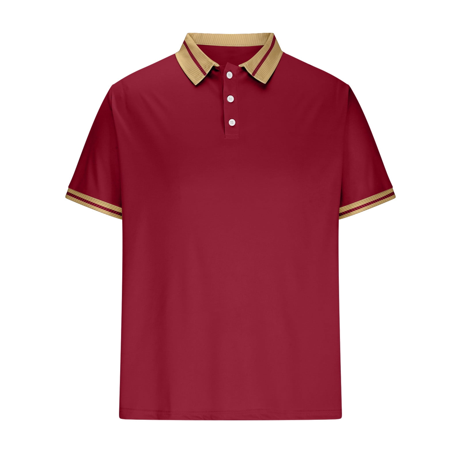 Vunhao Mens Collared Polo Shirts, Short Sleeve Button Casual Solid Mens Basic Shirt on Sale Wine ...