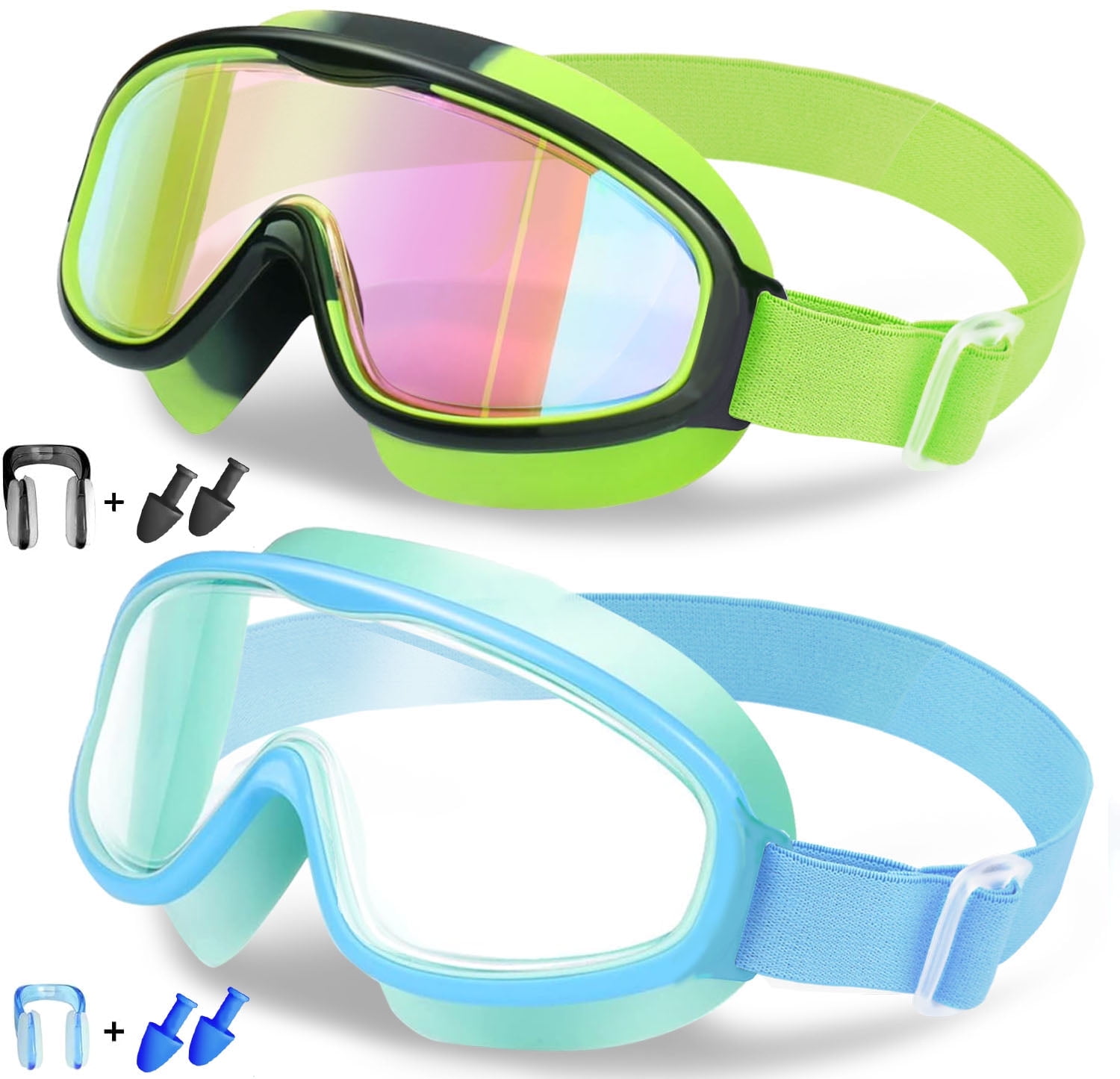 Vvinca Kids Goggles with Comfort Fabric Strap, Kids Swim Goggles Wide ...