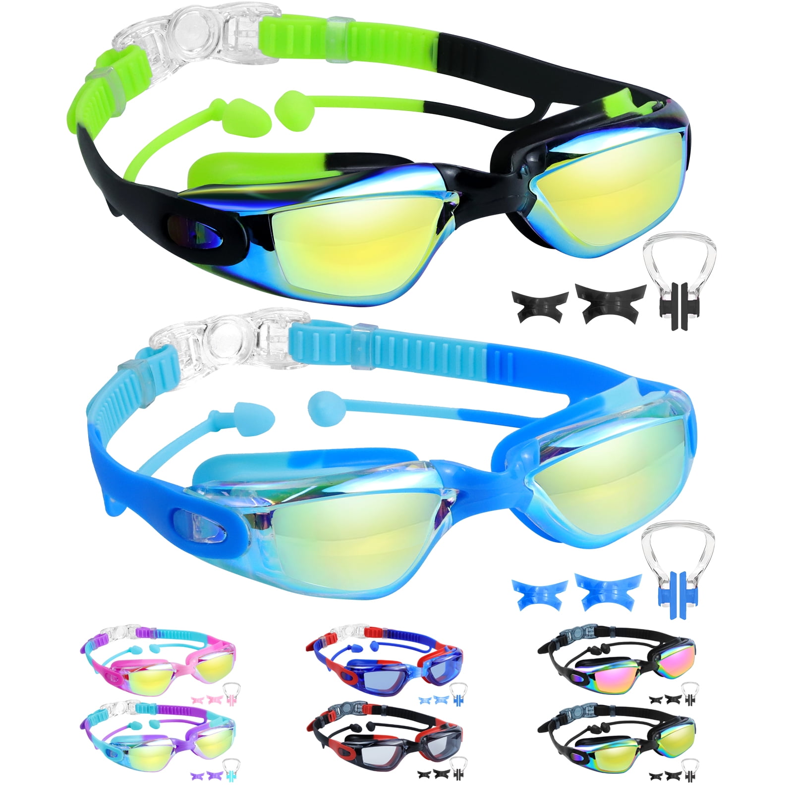 Vvinca Kids Swim Goggles, 2 Packs Swimming Goggles with Earplugs& Nose ...