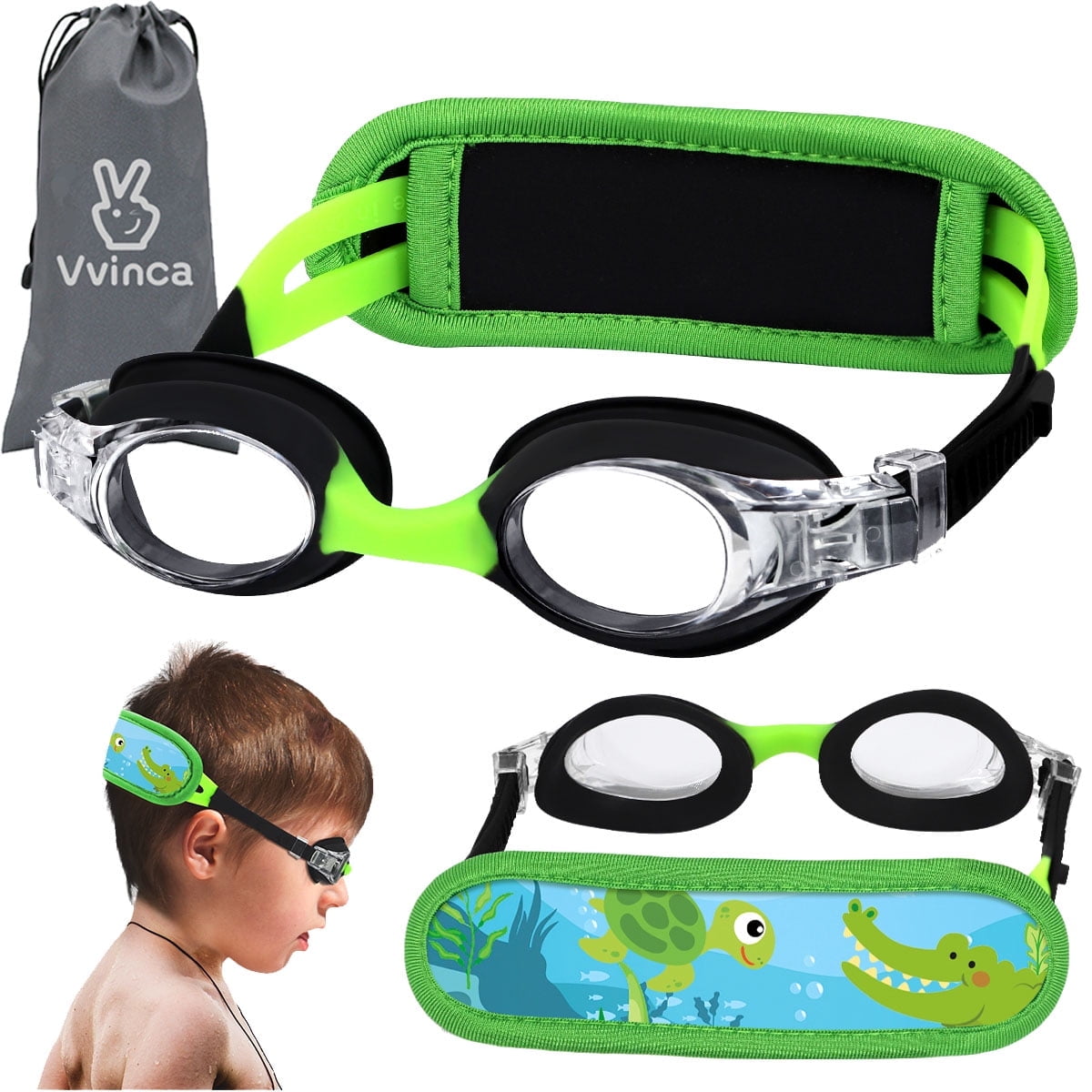 Vvinca Kids Swim Goggles for Age 2-8, Toddler-Goggles with Fabric Strap ...