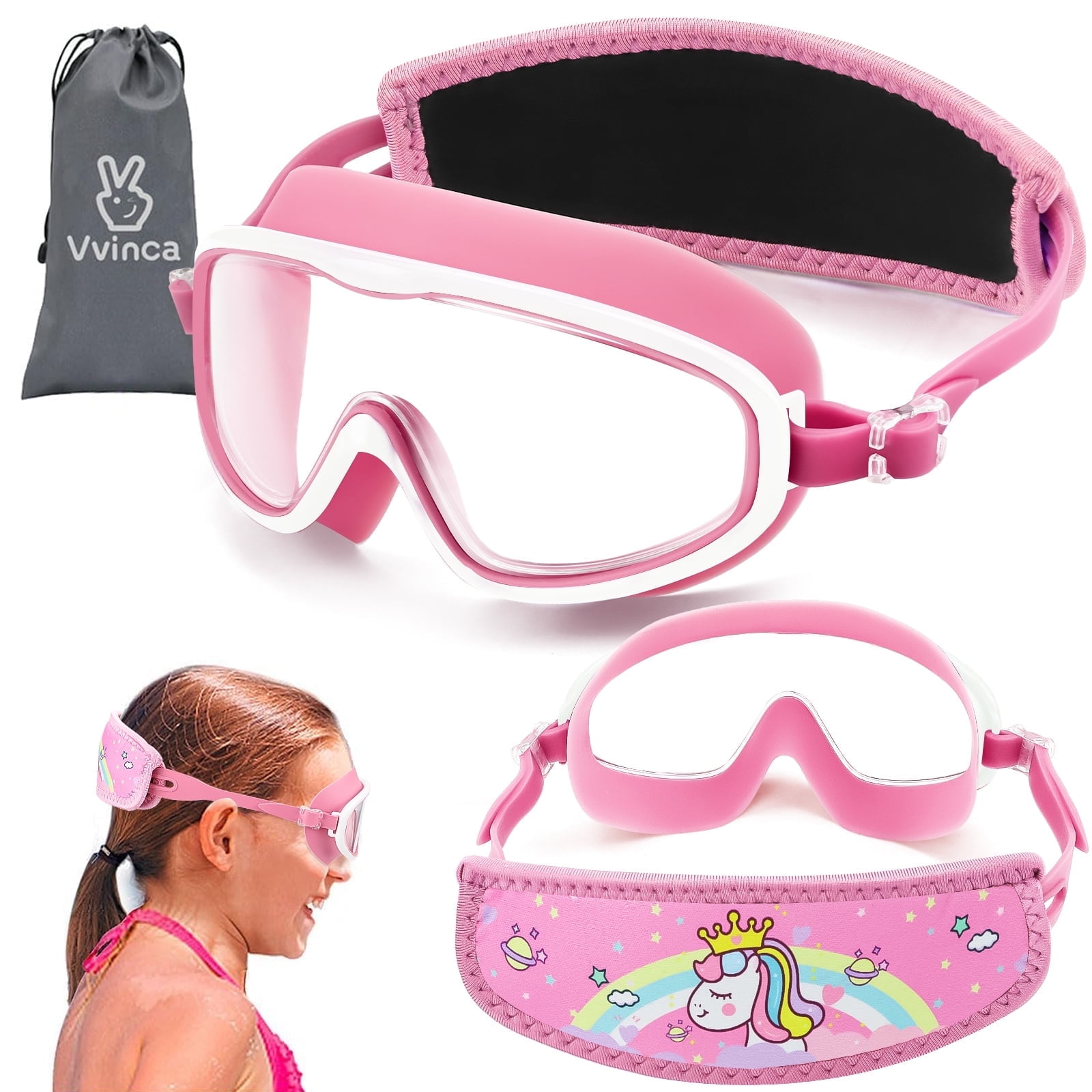 Vvinca Kids Swim Goggles for Age 2-8, Toddler-Goggles with Fabric Strap ...