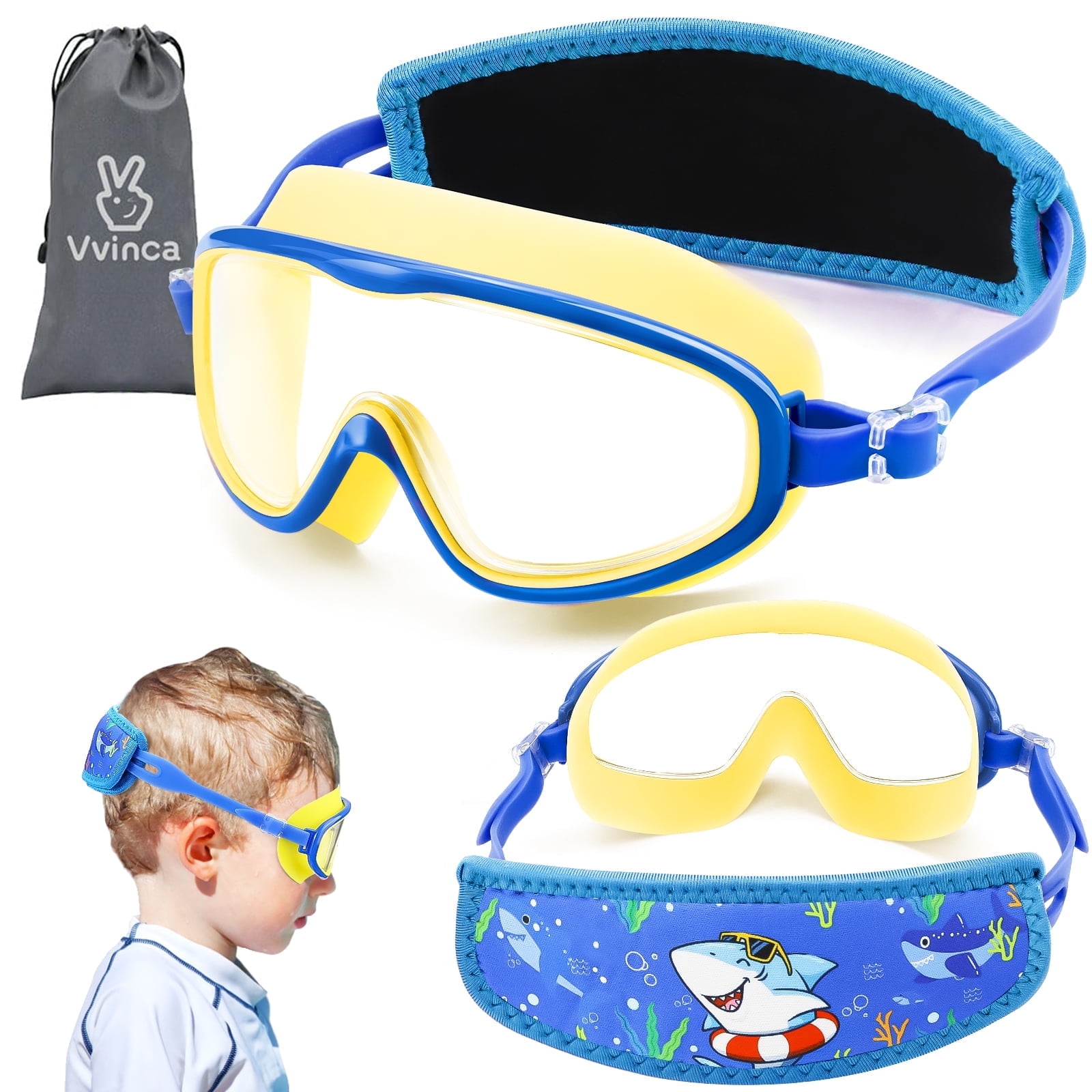 Vvinca Kids Swim Goggles for Age 2-8, Toddler-Goggles with Fabric Strap ...