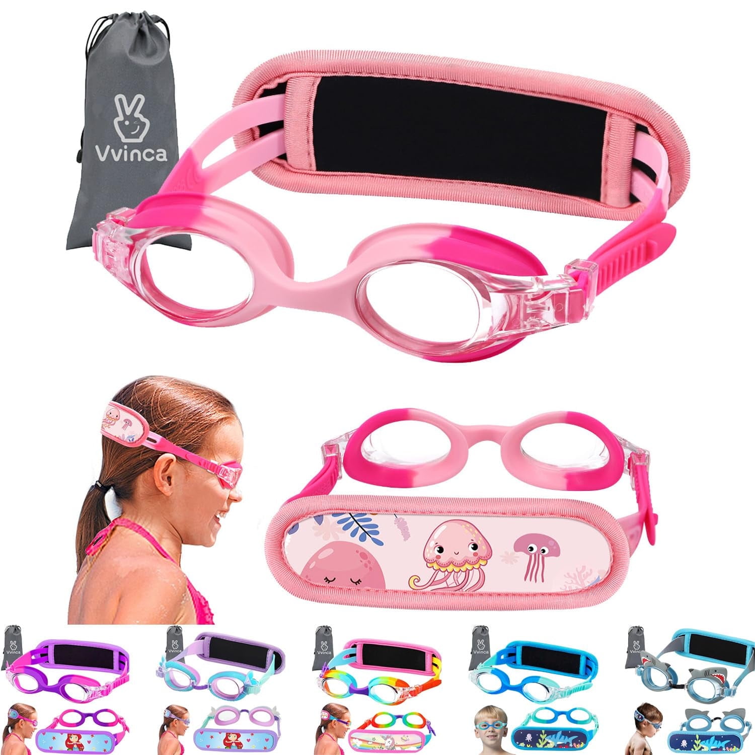 Vvinca Kids Swim Goggles for Age 2-8, Toddler-Goggles with Fabric Strap ...