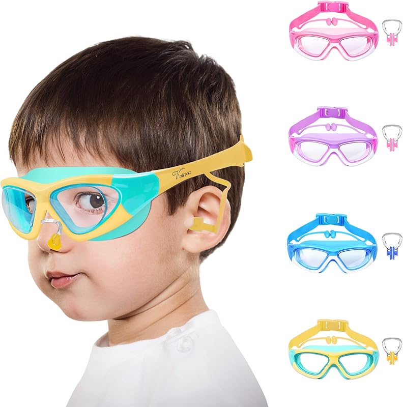 Vvinca Kids Swim Goggles for Kids 3-12, 2024 Upgraded Design with Ear ...