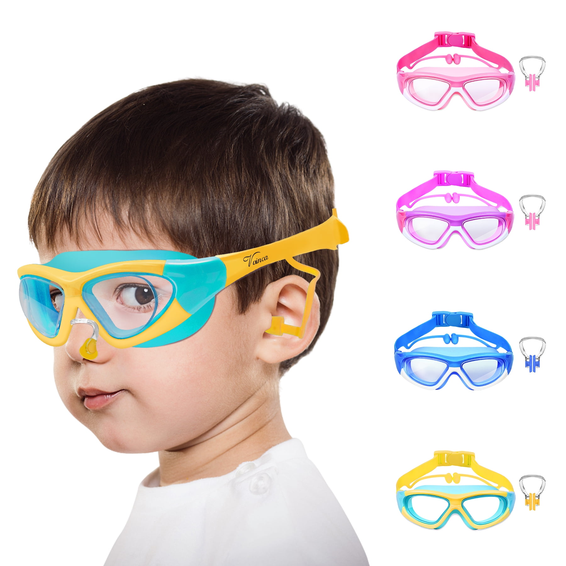 Vvinca Kids Swim Goggles for Kids 3-12, 2025 Upgraded Design with Ear ...