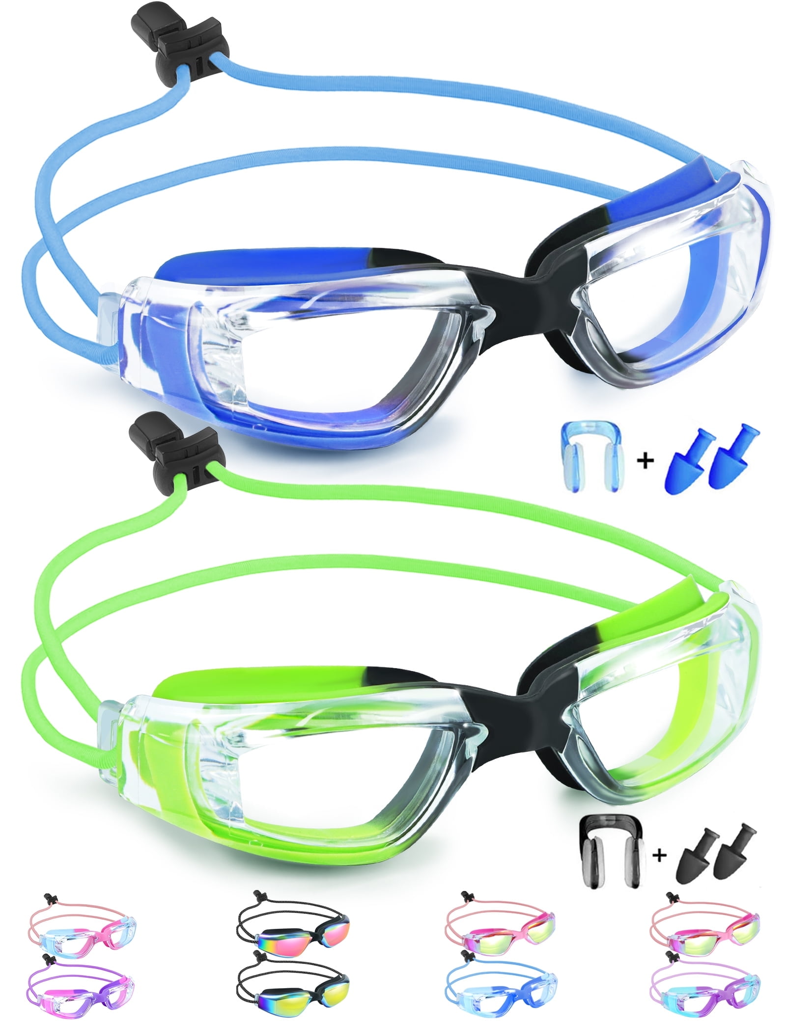 Vvinca Kids Swim Goggles with Bungee Strap 2pc, Toddler Goggles Anti ...