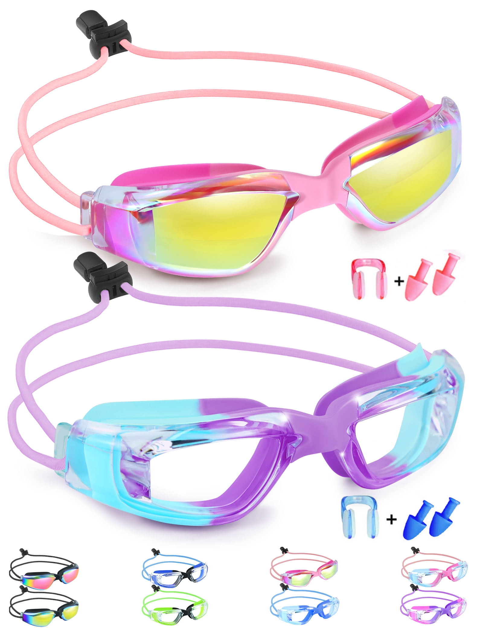 Vvinca Kids Swim Goggles with Bungee Strap 2pc, Toddler Goggles Anti ...