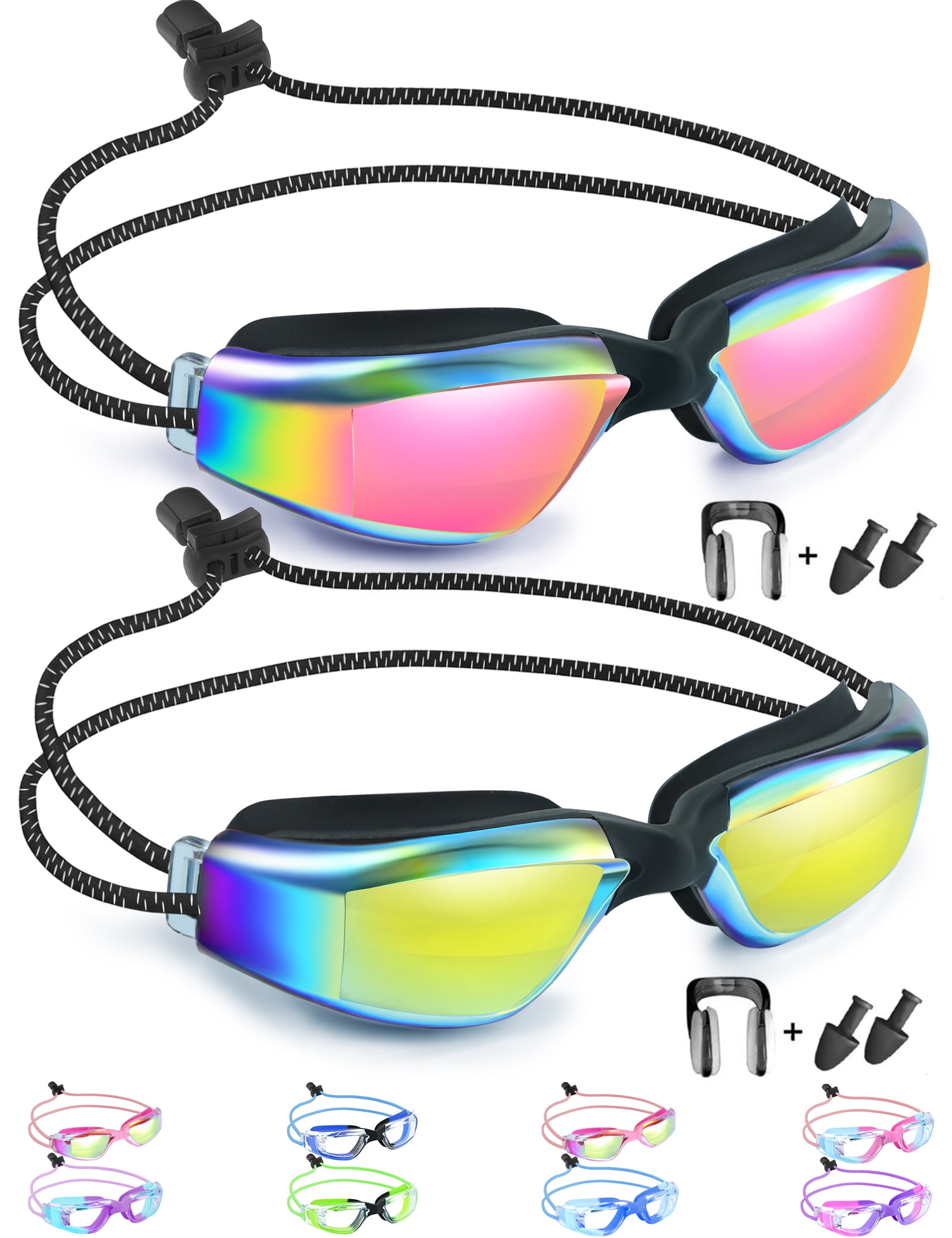 Vvinca Kids Swim Goggles with Bungee Strap 2pc, Toddler Goggles Anti ...